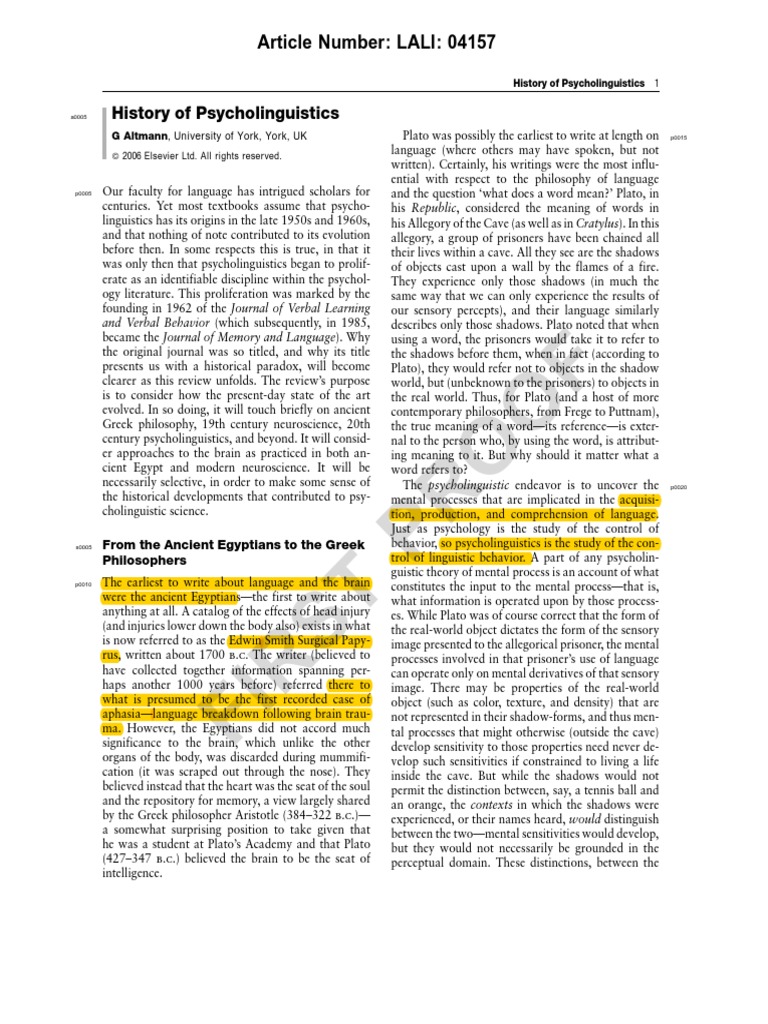 History of Psycholinguistics | PDF | Psycholinguistics | Behaviorism