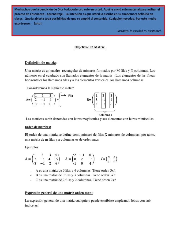 Matriz | PDF | Matriz (Matemáticas) | Teoría del operador