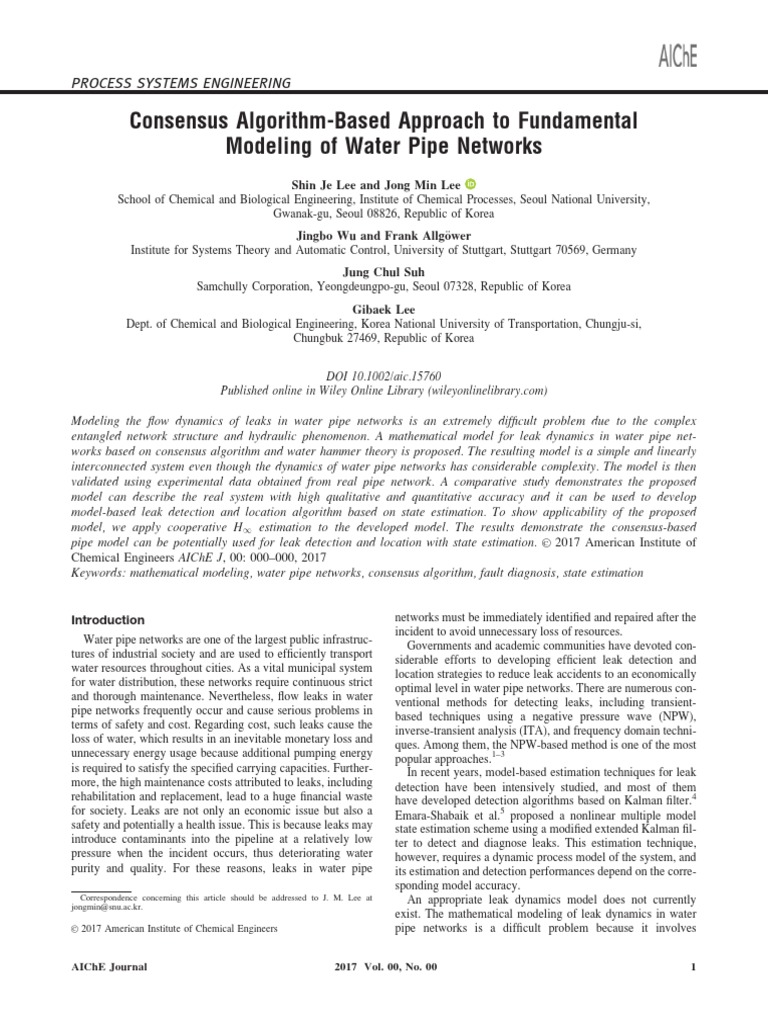 A Consensus Algorithm-Based Approach for Developing a Mathematical Model of Leak Dynamics in ...