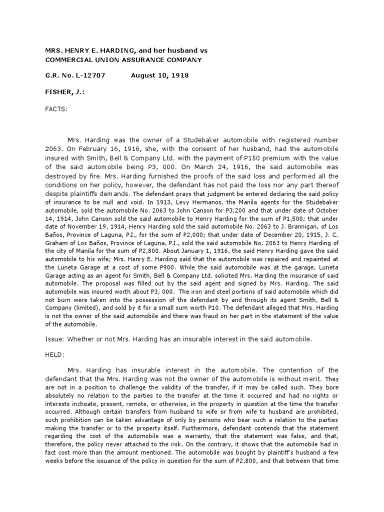 Harding Vs Commercial Union Assurance Co | PDF | Insurance | Justice