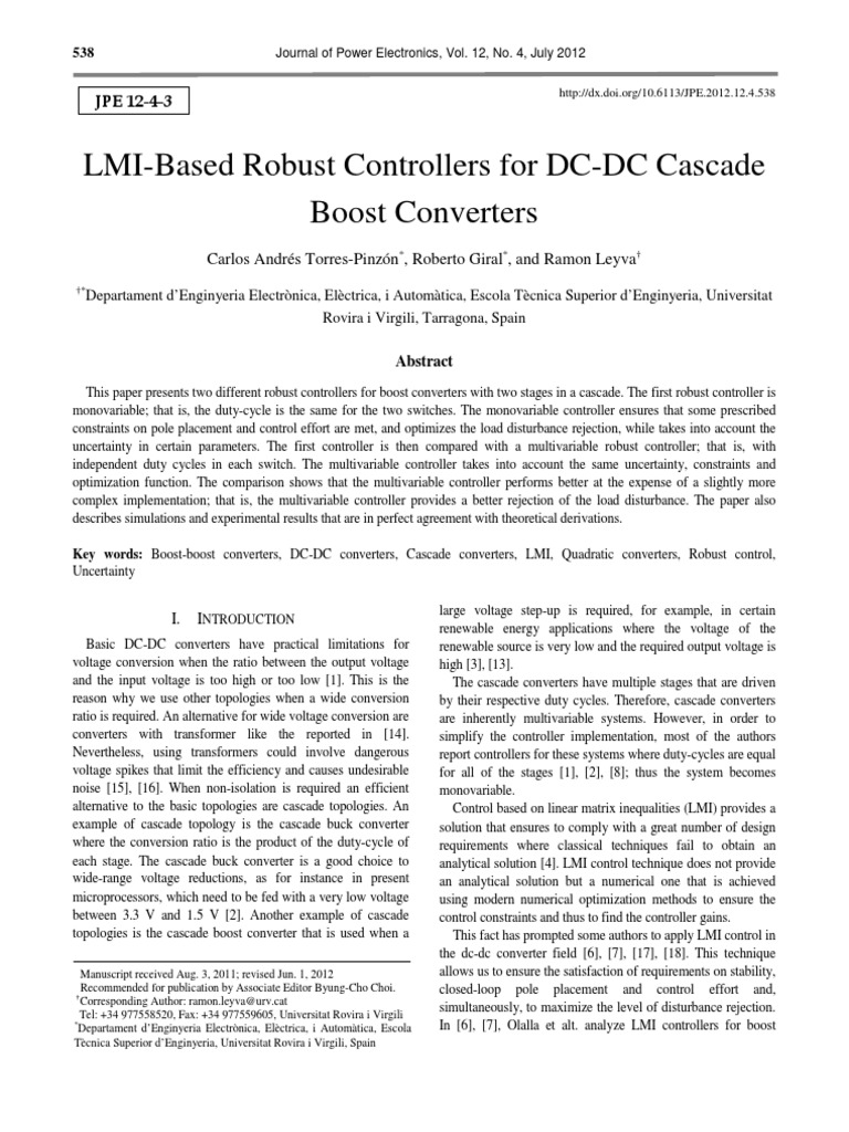 LMI-Based Robust Controllers For DC-DC Cascade Boost Converters ...