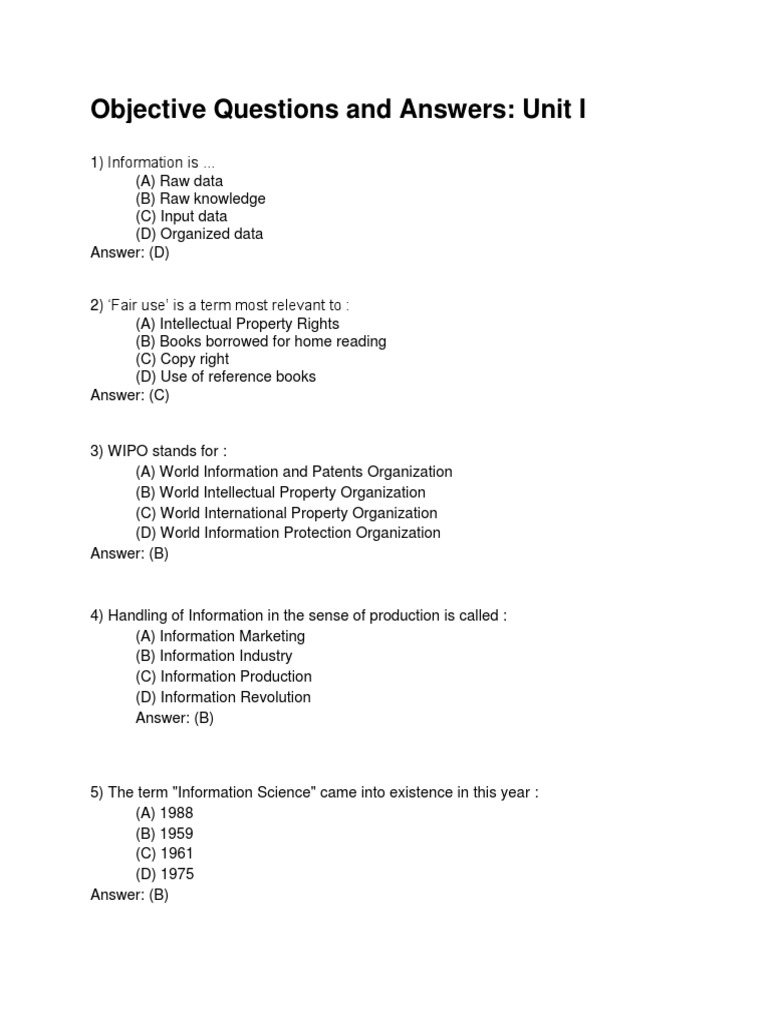 Objective Questions and Answers PDF | PDF | Bibliography ...