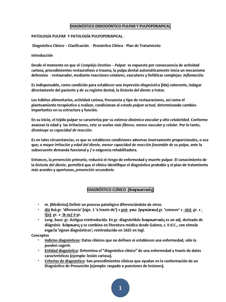 Diagnóstico Endodontico Pulpo - Periapical | PDF | Clínica | Diagnostico medico
