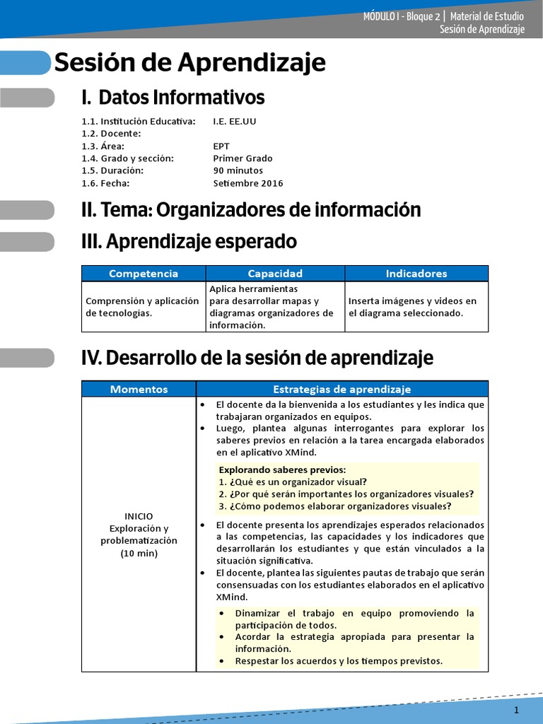 m1 - b2 - Mat. Estudio - Sesión de Aprendizaje Xmind | Descargar gratis PDF | Aprendizaje | Maestros