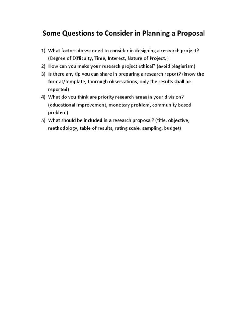 2 Some Questions To Consider in Planning A Proposal | PDF