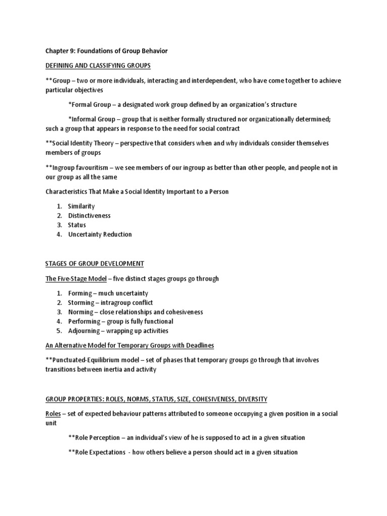 Chapter 9: Foundations of Group Behavior | Download Free PDF ...