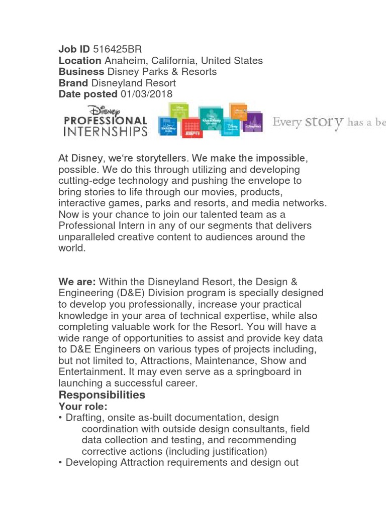 Job Id 516425br - Disney | PDF | Walt Disney Parks And Resorts | Internship