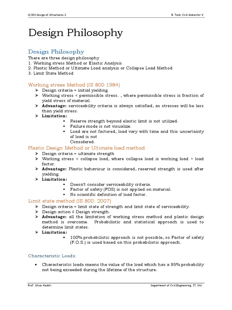 Design Philosophy PDF | PDF | Structural Load | Strength Of Materials