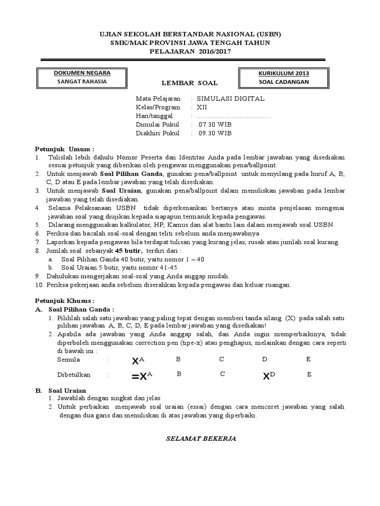 Soal USBN SIMDIG SMK Jateng 2017 | PDF | Komputer