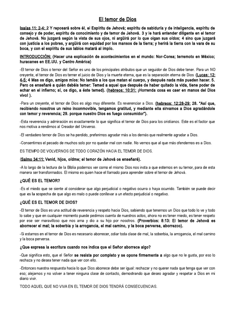 El verdadero significado del temor de Dios | PDF | Espíritu | Mal