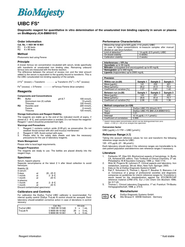 IFU - BM6010 e UIBC 1 | PDF | Iron | Reference Range