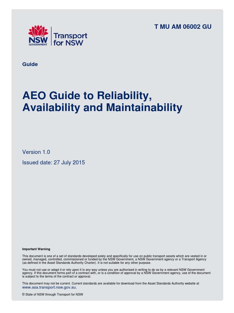 Guide to Reliability Maintainability and Availability_NSW | Reliability ...