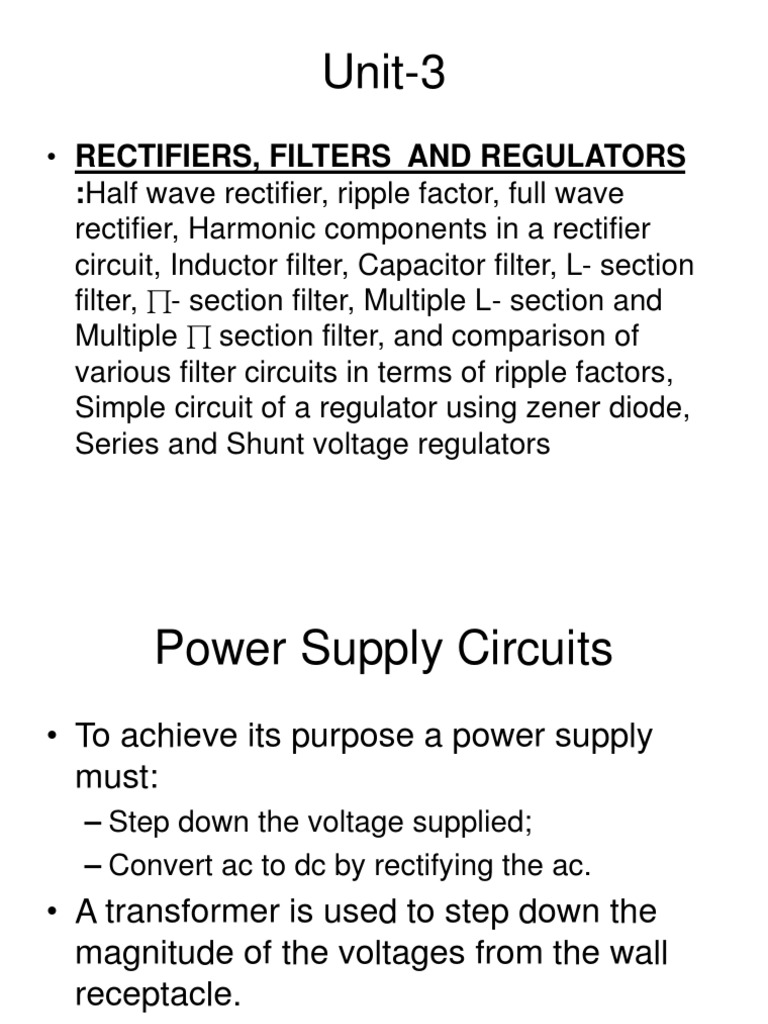 Unit-3::Half Wave Rectifier, Ripple Factor, Full Wave | PDF | Rectifier | Inductor