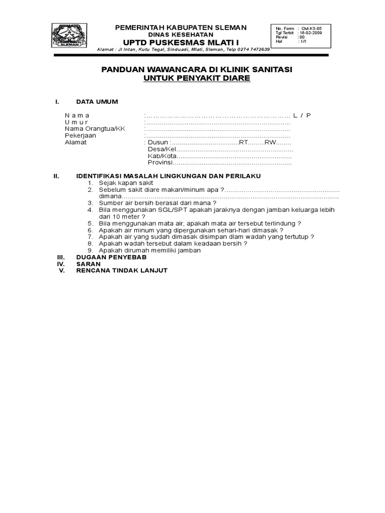 Form Panduan Wawancara Diare | PDF