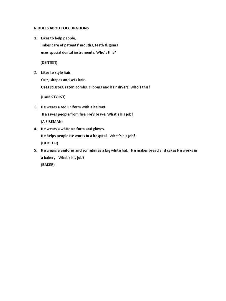 Riddles About Occupations | PDF