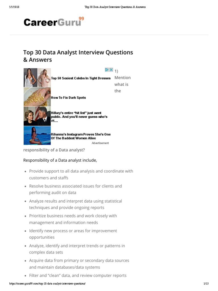Data Analyst Interview Q&A Guide | PDF | Data Analysis | Cluster Analysis