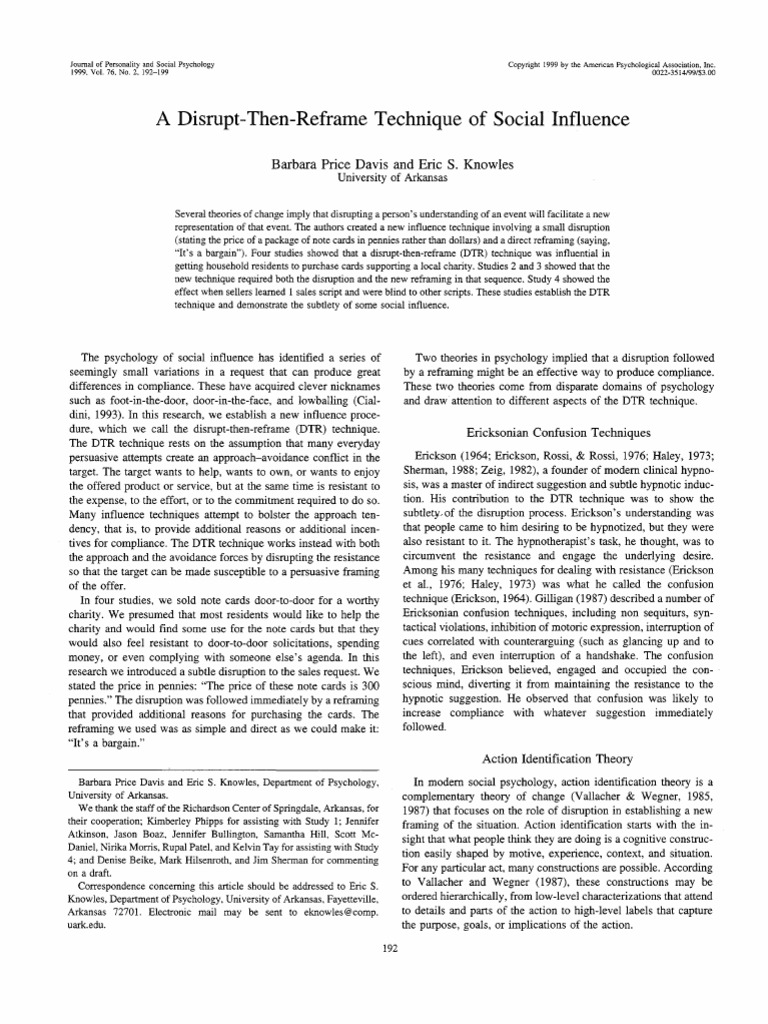 A Disrupt-Then-reframe Technique of Social Influence.. | PDF | Sales ...