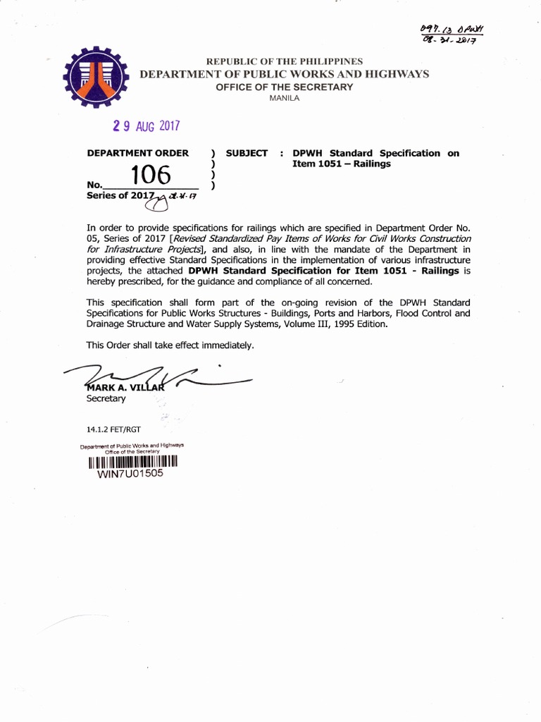 DO - 106 - s2017 - Standard Specification On ITEM 1051 - Railings | PDF ...