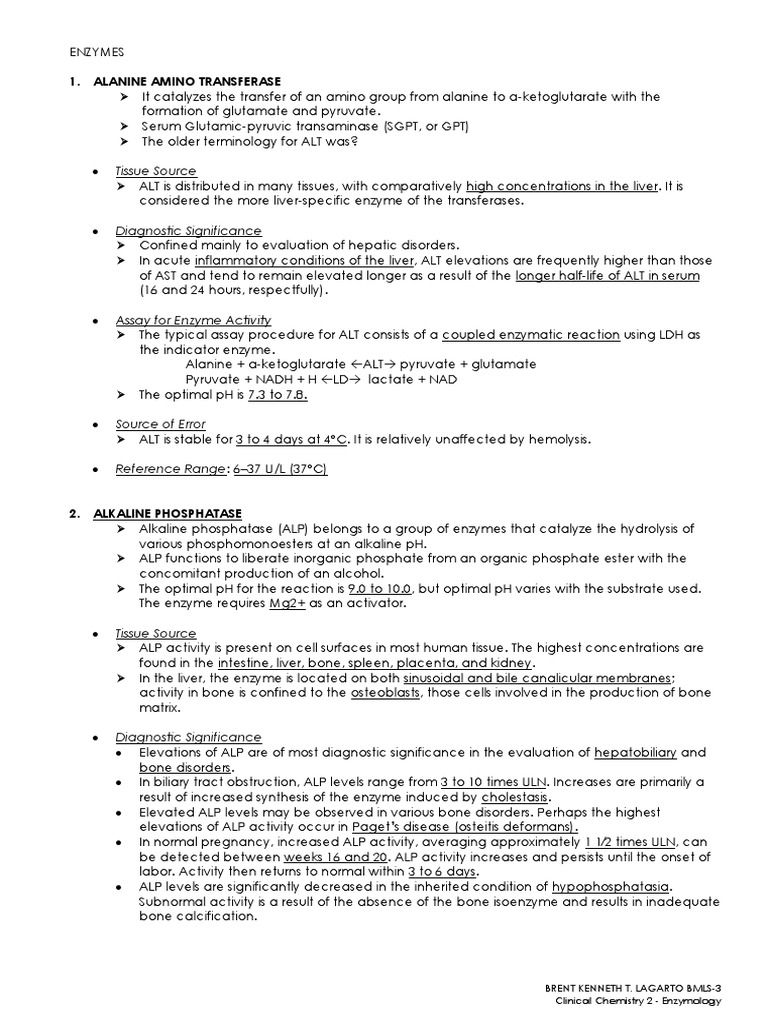 Notes 02 Clinical Chemistry 2 | PDF | Alanine Transaminase | Biochemistry