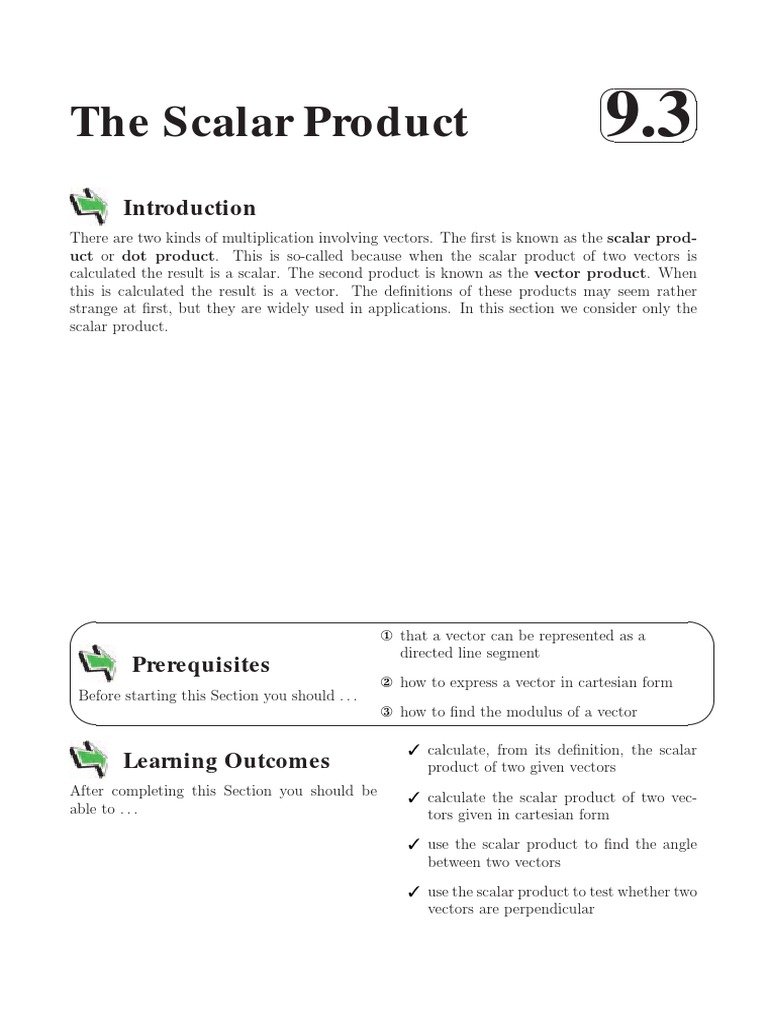 The Scalar Product Pdf Euclidean Vector Trigonometric Functions