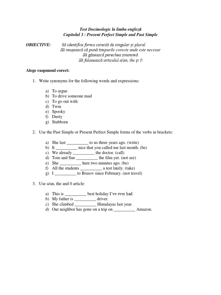 Test Docimologic La Limba Engleză | PDF | Syntax | Philology