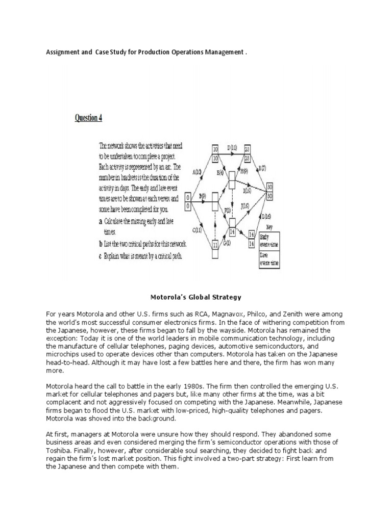 Assignment and Case Study For Production Operations Management | PDF ...