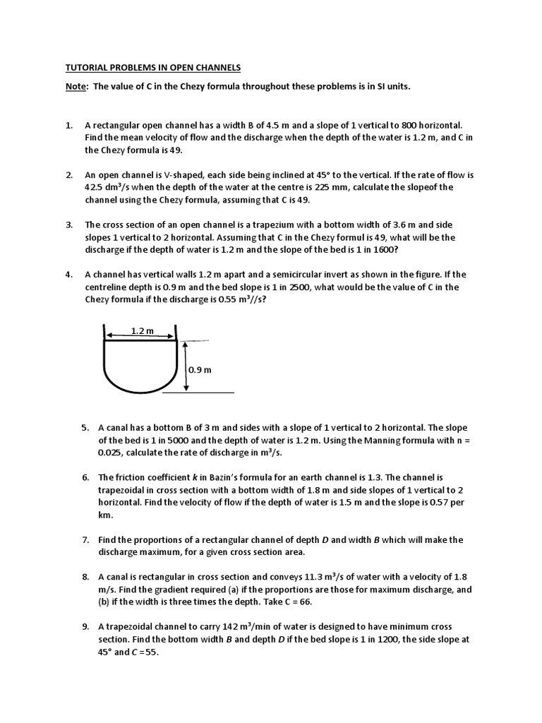 Solving Problems Involving Flow in Open Channels Using Manning's, Chezy ...
