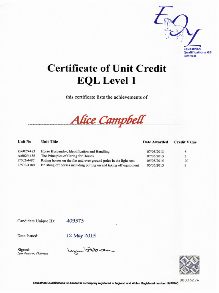 Bhs Stage 1 Full Certificate | PDF