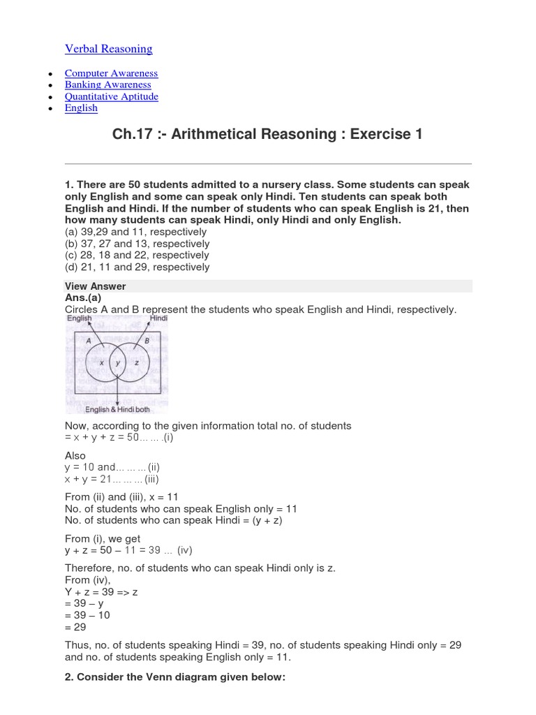 Ch.17:-Arithmetical Reasoning: Exercise 1 | PDF | Question | Cognition