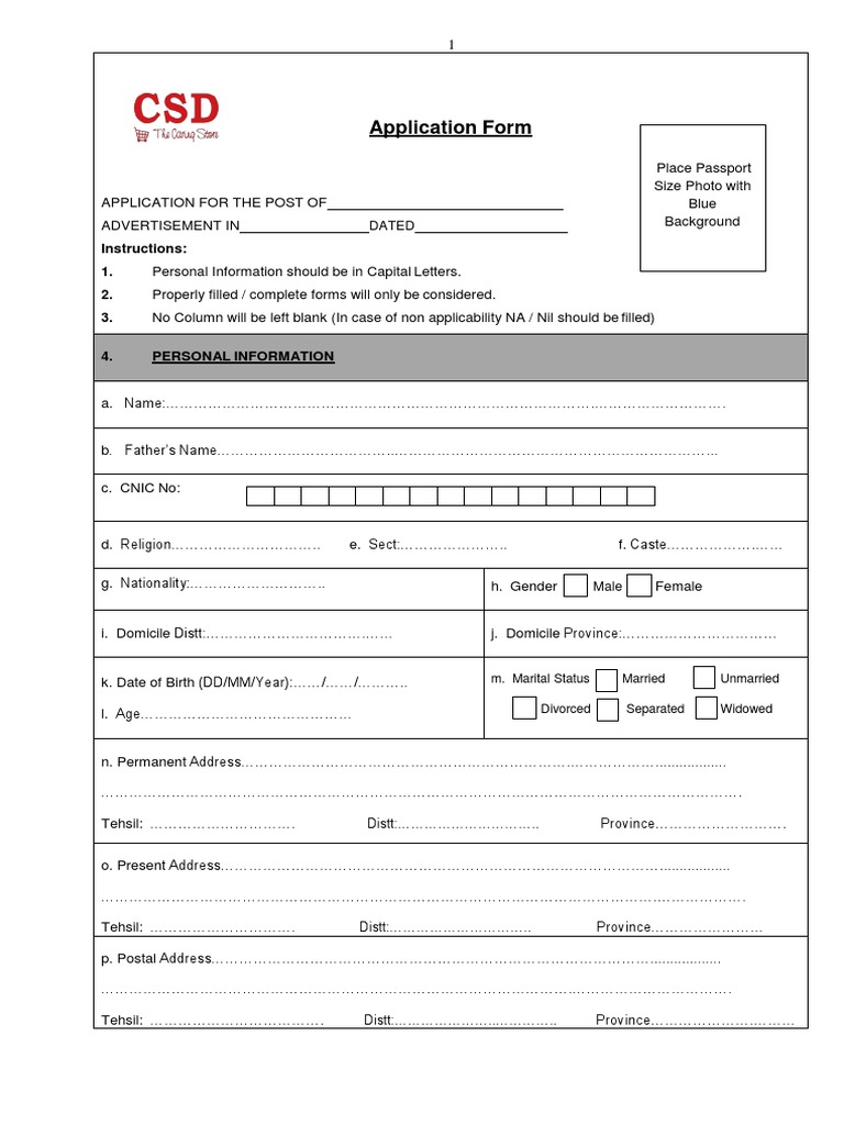 Applicatio Form CSD (1st of Oct 2012) | PDF | Social Institutions ...