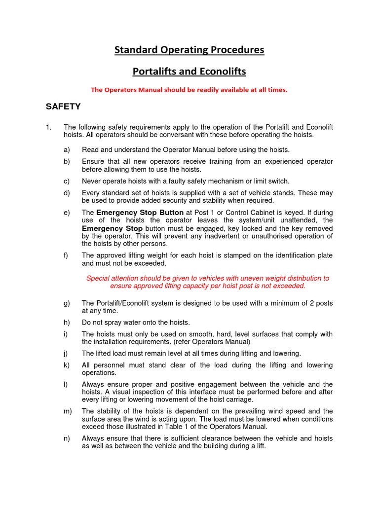 Standard Operating Procedures for Safely Operating Portalifts and ...