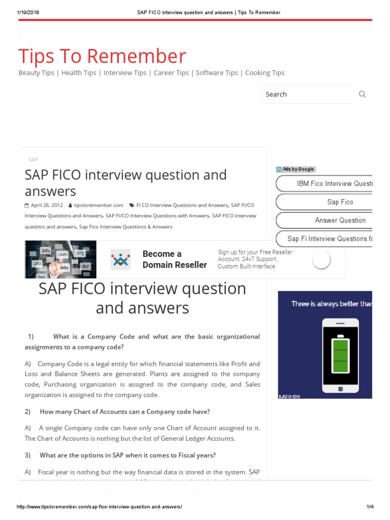 SAP FICO Interview Question and Answers - Tips To Remember | PDF | Php | Sap Se