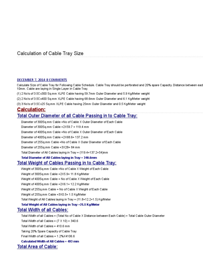 Cable Tray Size Calculation | PDF | Equipment | Nature