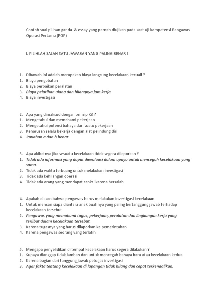 Contoh Soal UJIAN POP Training | PDF