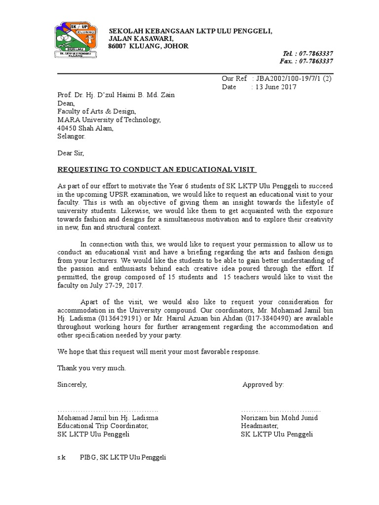 Request for Educational Visit to UITM | PDF | Wellness