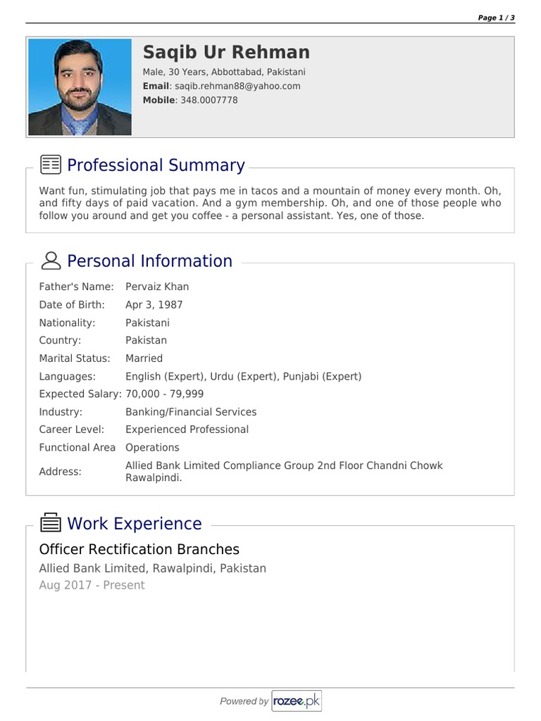 Saqib Ur Rehman CV | PDF | Pakistan | Banks
