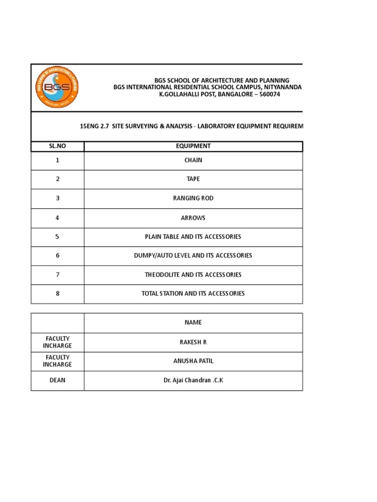 Equipment List | PDF