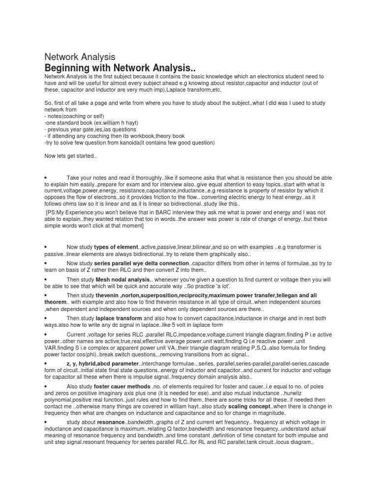 Beginning With Network Analysis. | PDF | Ac Power | Series And Parallel ...