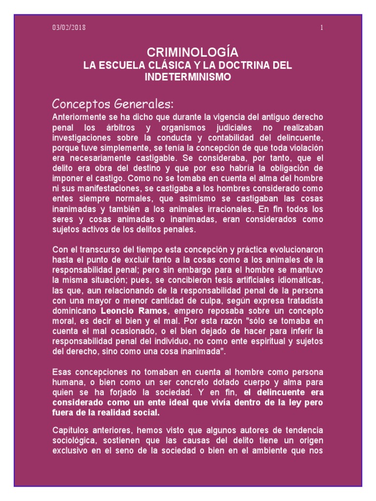 La Escuela Clásica y La Doctrina Del Indeterminismo | PDF | Libre albedrío | Determinismo