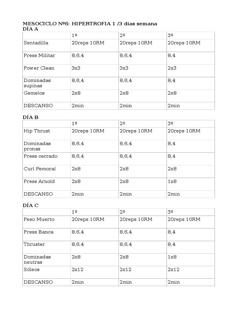 Mesociclo De Hipertrofia Pdf