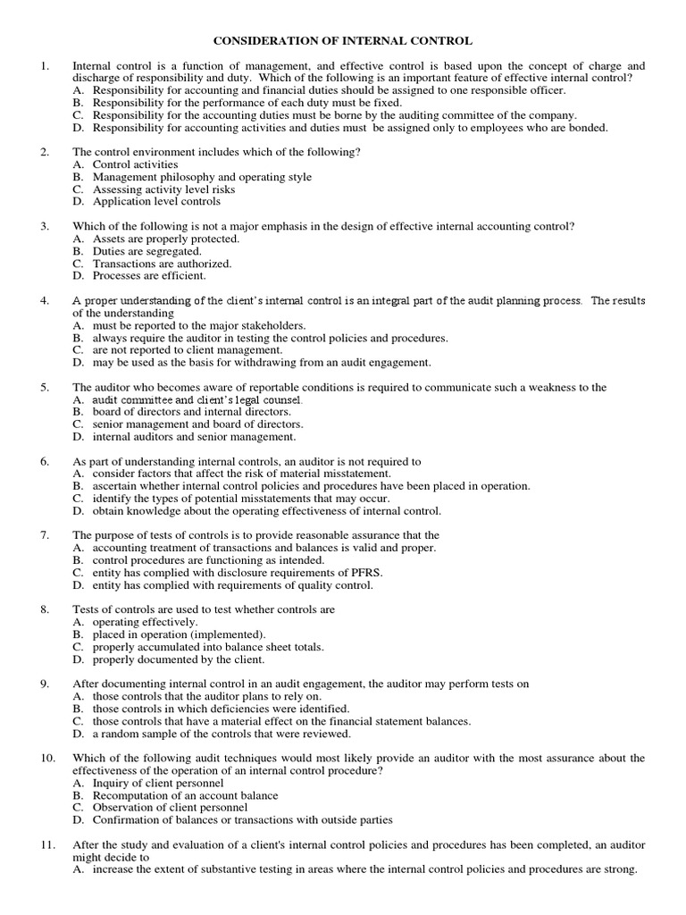 Consideration of Internal Control | PDF | Internal Control | Financial Audit