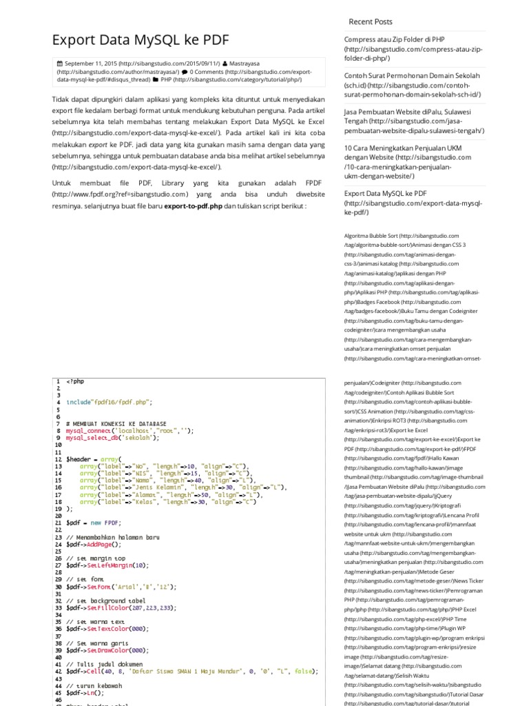 Export Data MySQL Ke PDF | PDF Export Data MySQL Ke PDF | PDF