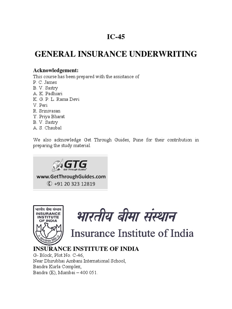 IC 45 Underwriting III Ebook | PDF | Reinsurance | Underwriting