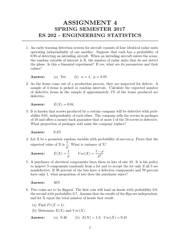 Assignment 4 | PDF | Expected Value | Probability