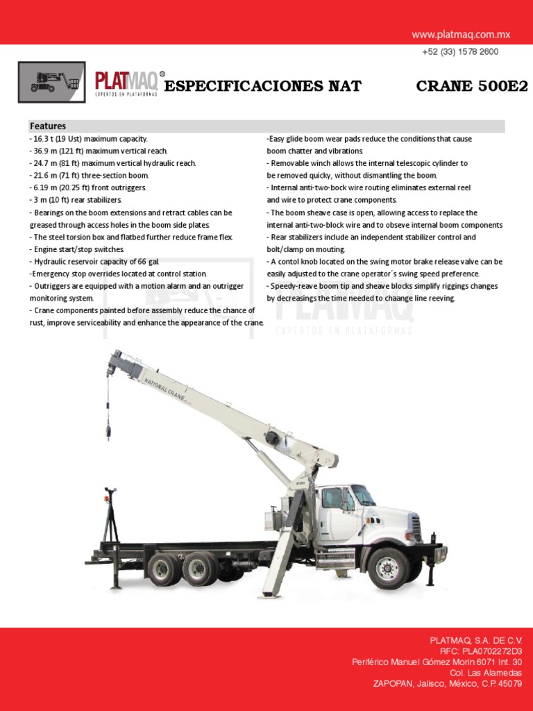 Es-T15. National Crane 500e2 | PDF | Crane (Machine) | Truck