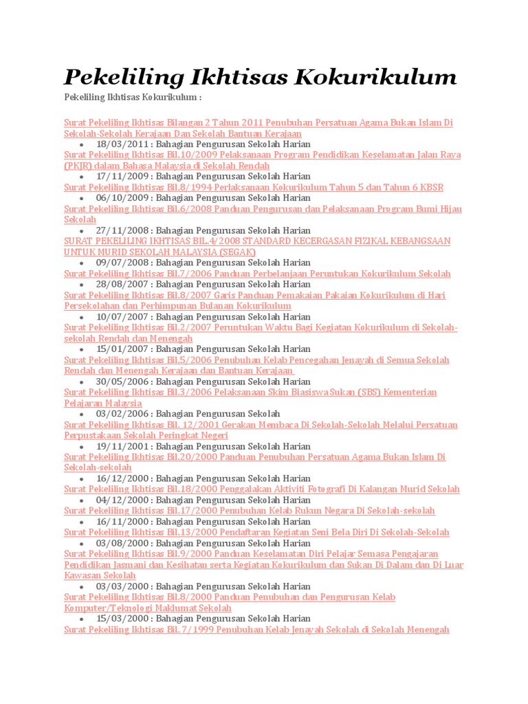 Surat Pekeliling Kokurikulum | PDF