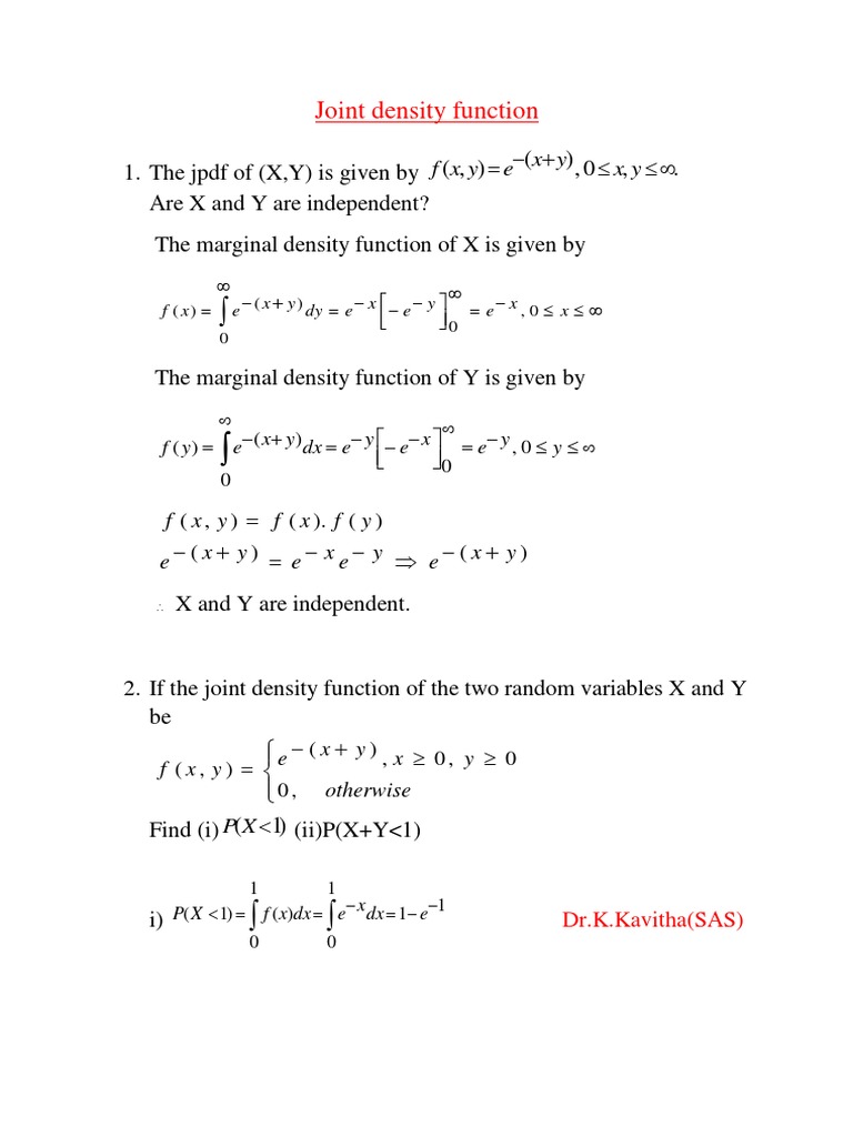 Joint Density FN | PDF | Probability Density Function | Statistical Theory