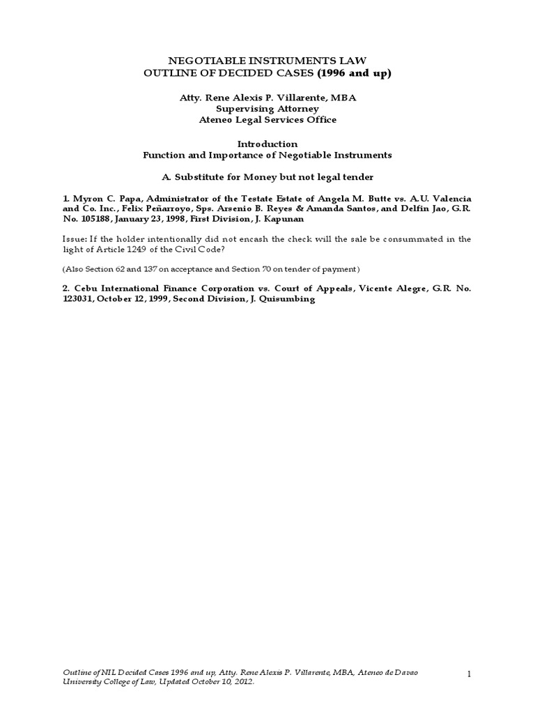 Nego Cases | PDF | Cheque | Negotiable Instrument