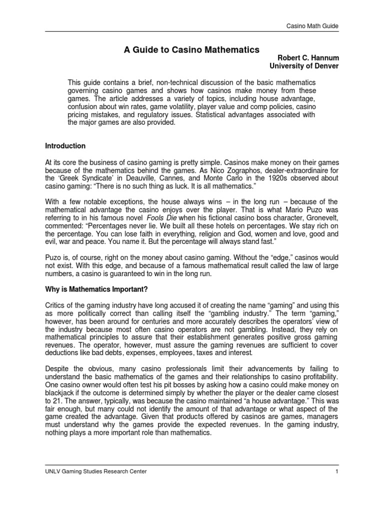 A Guide To Casino Mathematics: Robert C. Hannum University of Denver ...