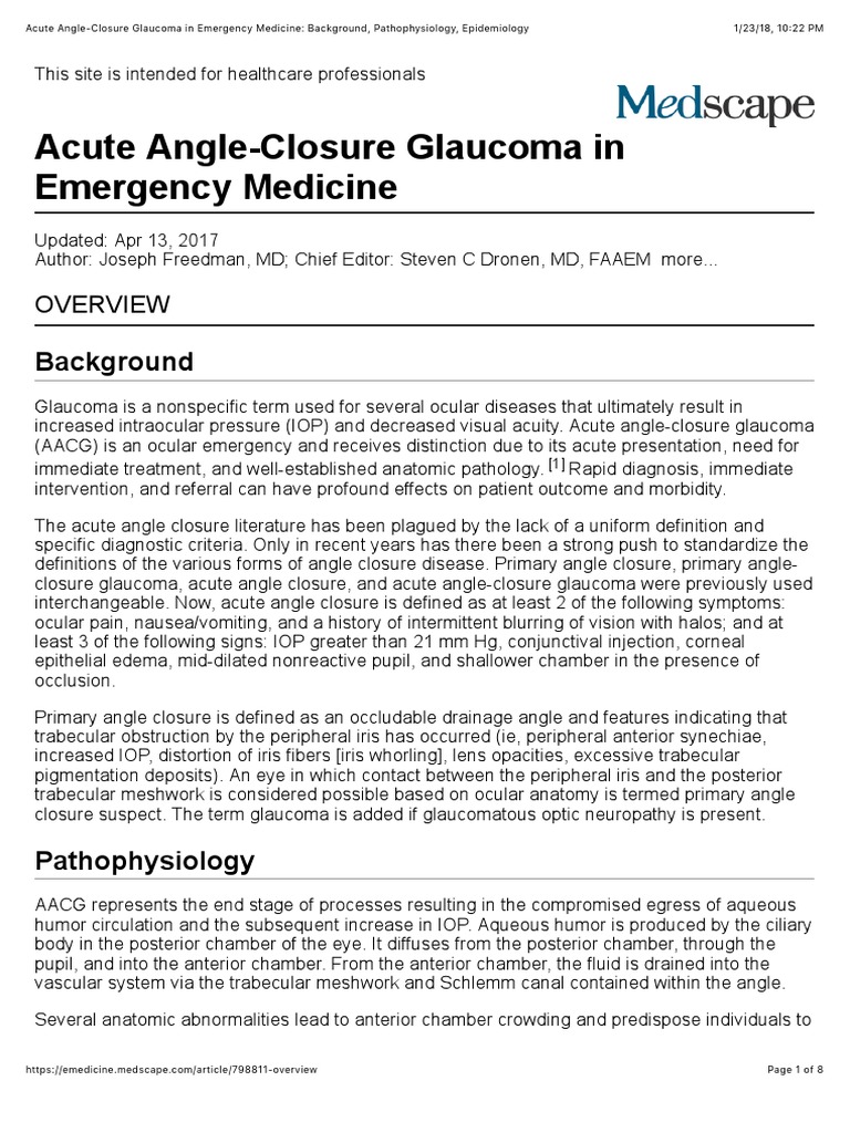 Acute Angle Closure Glaucoma In Emergency Medicine Background